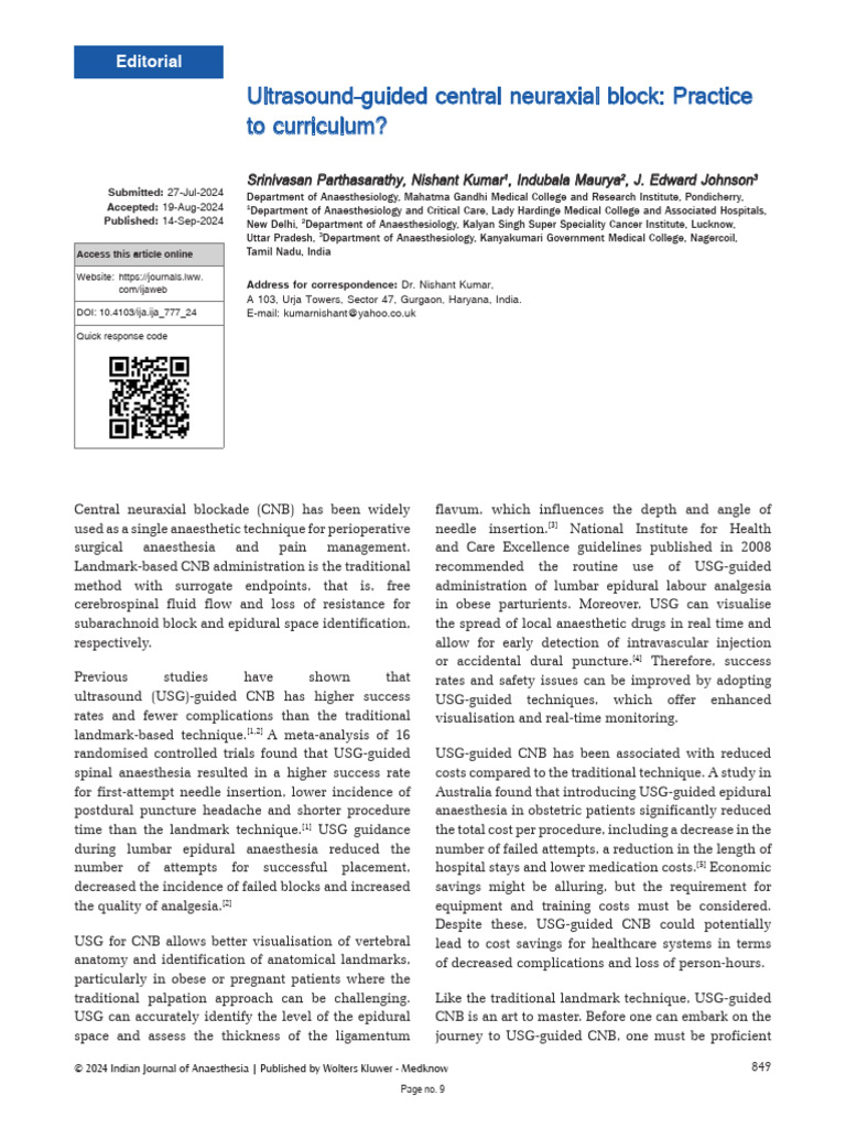 Ultrasound Guided Central Neuraxial Block .1 | PDF | Anesthesia | Health Care
