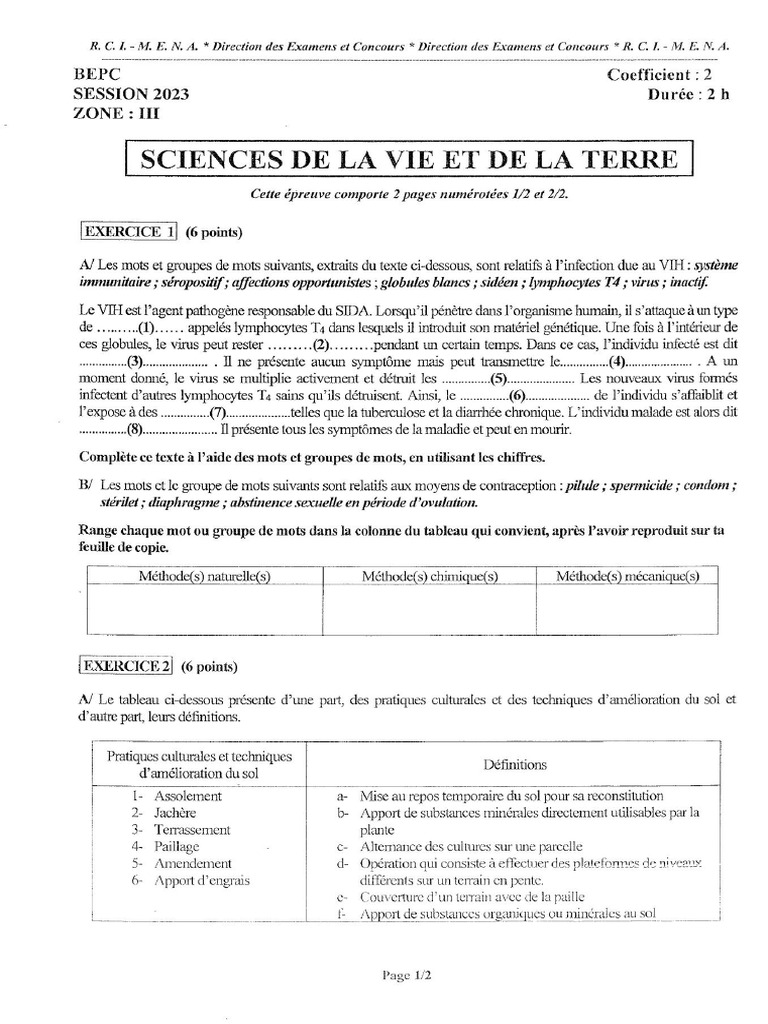 Bepc Z3 SVT 2023 | PDF