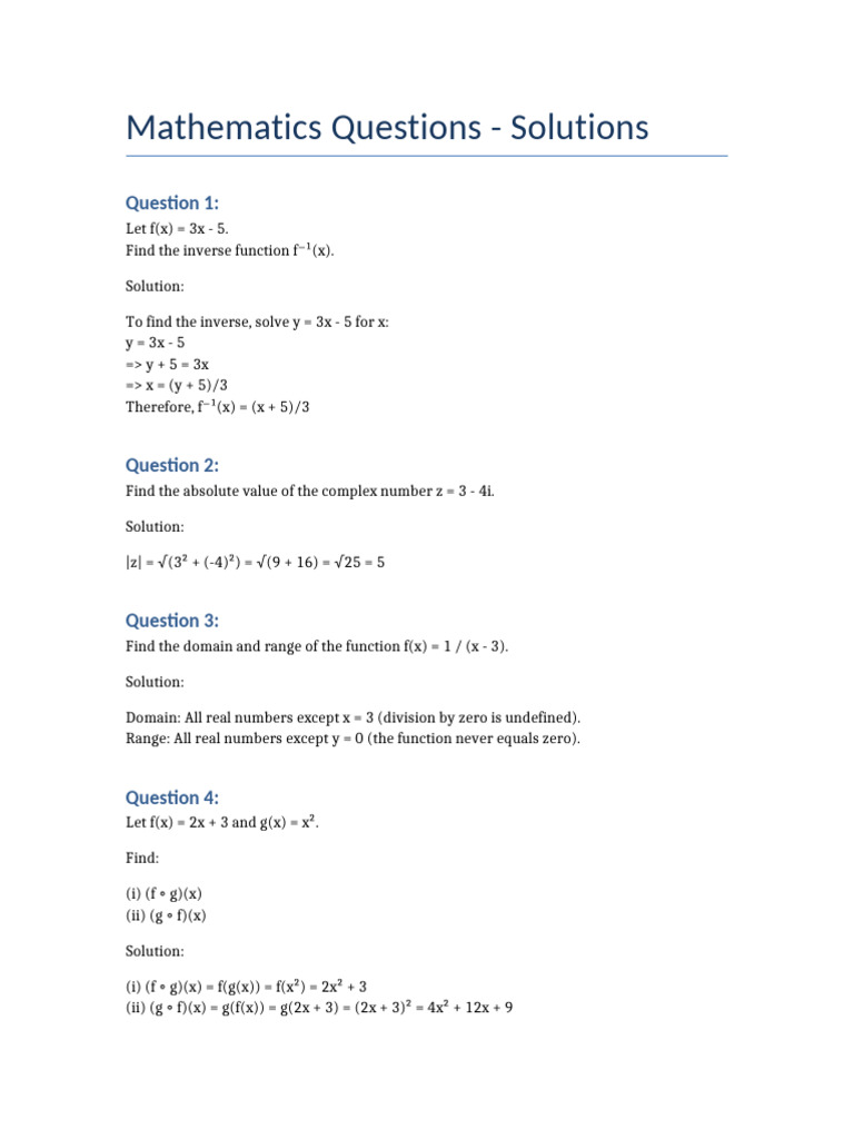 Math Questions Solutions Math 100 | PDF