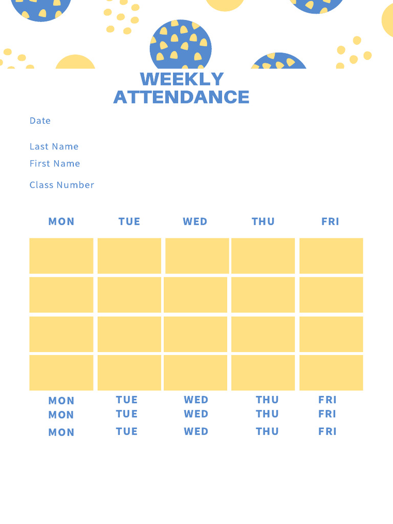 White With Circle Pattern Attendance Sheet Class List | PDF