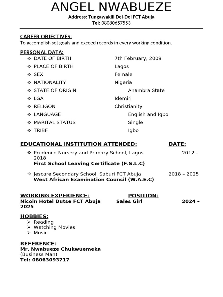 Angel Nwabueze Curriculum Vitae | PDF