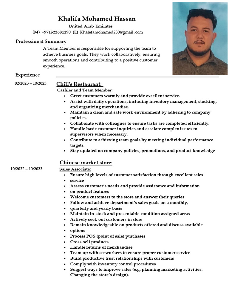 Sales Associate & Team Member Resume | PDF | Point Of Sale | Business