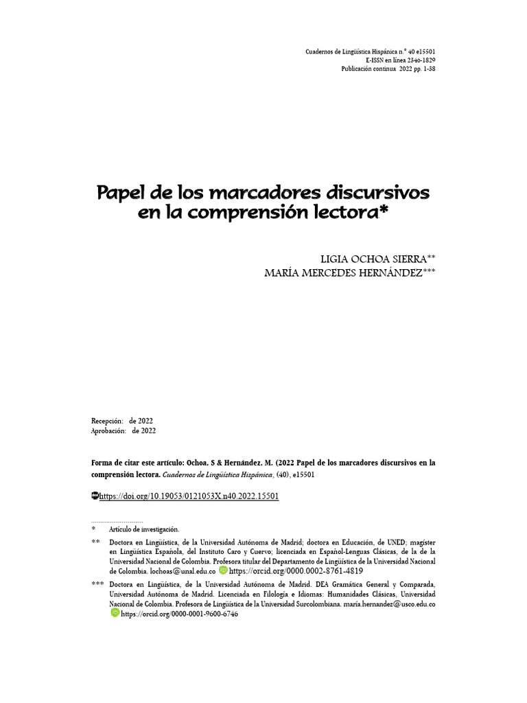 Marcadores discursivos y comprensión lectora | PDF | Comprensión ...