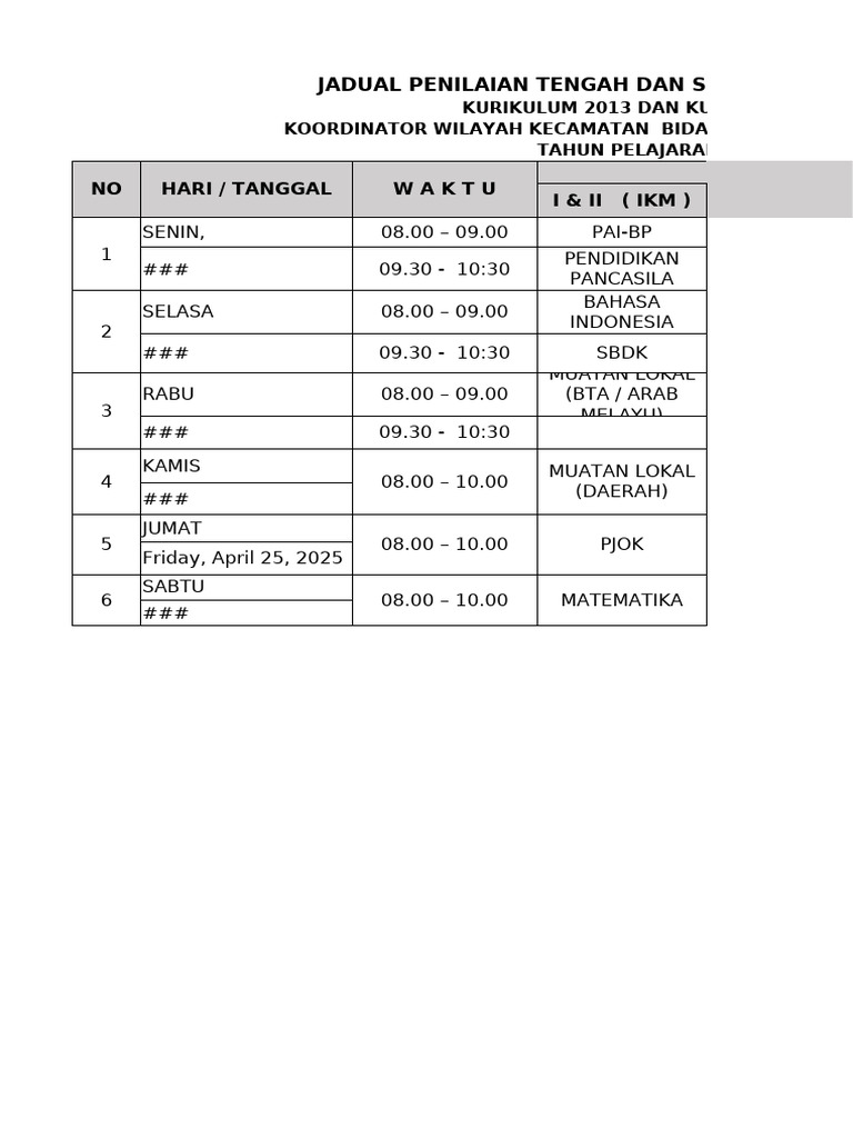 Jadwal Pts 2 2025 | PDF