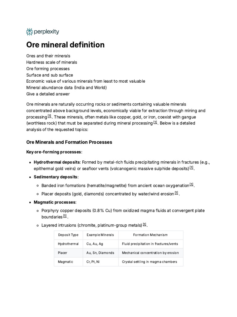 Ore Mineral Definition - Ores and Their Minerals - Har | PDF | Ore | Minerals