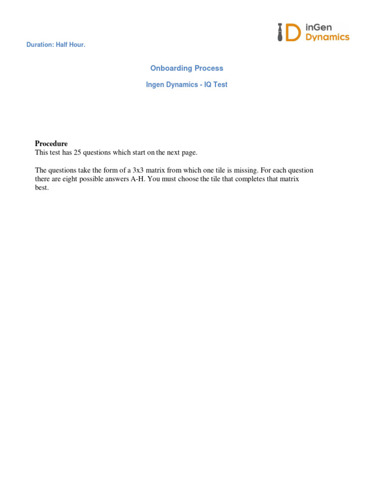Ingen Dynamics - IQ Test - 79901911 Answers | PDF