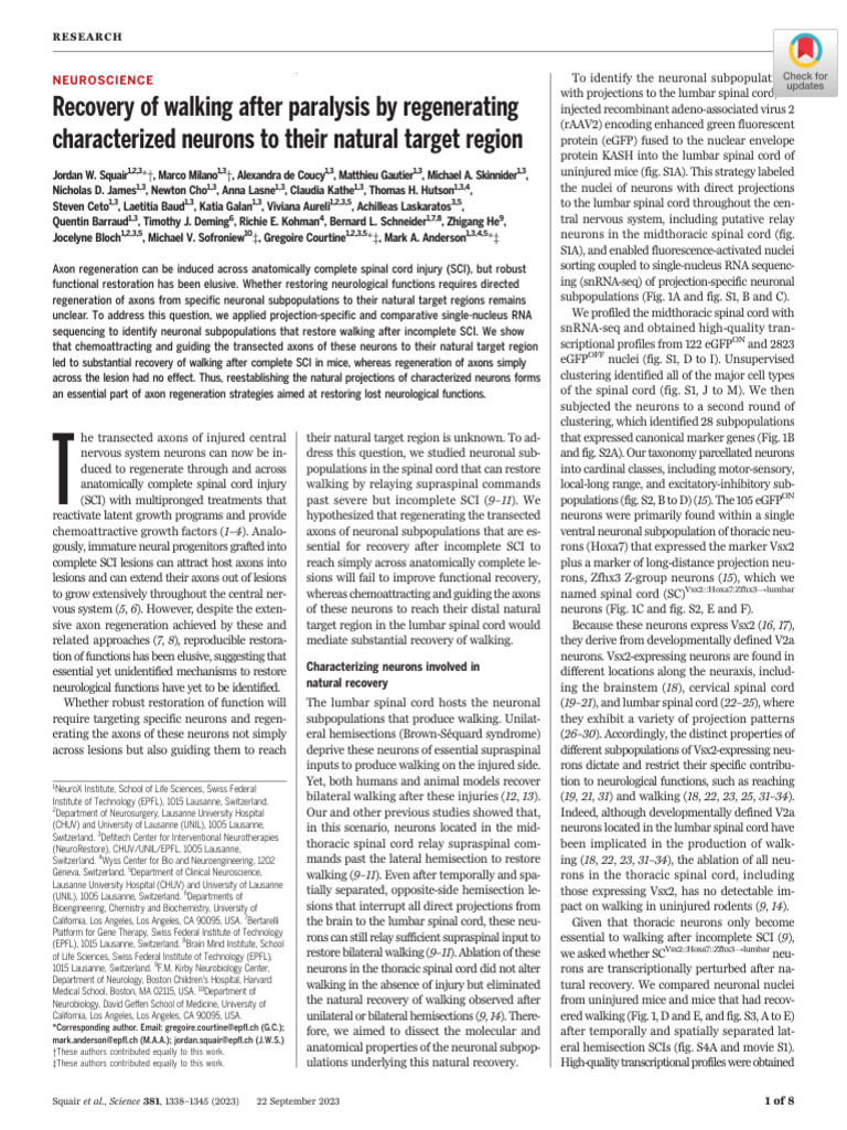 Recovery of Walking After Paralysis by Regenerating Characterized ...