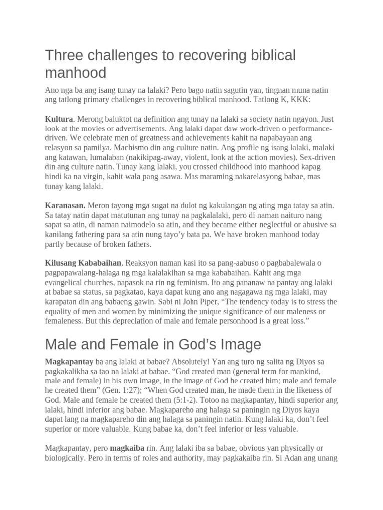 Three Challenges To Recovering Biblical Manhood | PDF