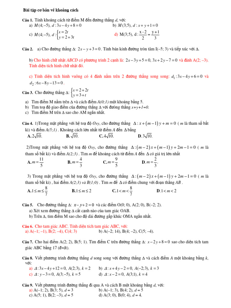 Bai Tap Co Ban Ve Khoang Cach | PDF