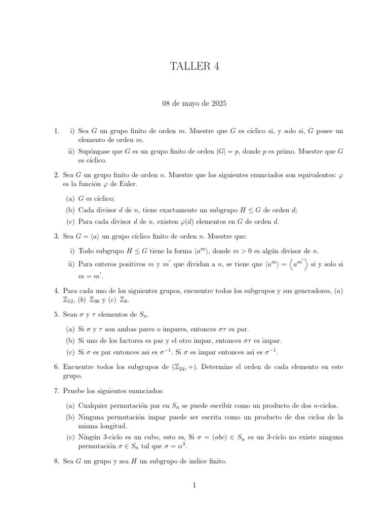 Taller 4 | PDF | Permutación | Álgebra