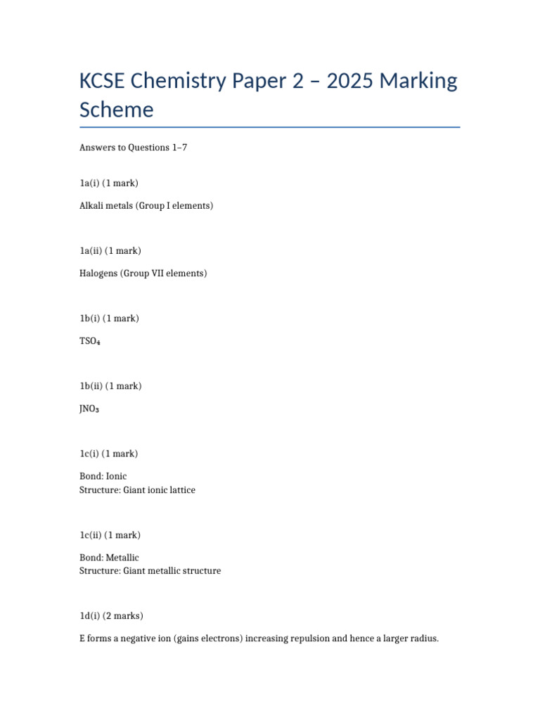 Chemistry Paper2 2025 Marking Scheme | PDF | Chemical Bond | Chlorine