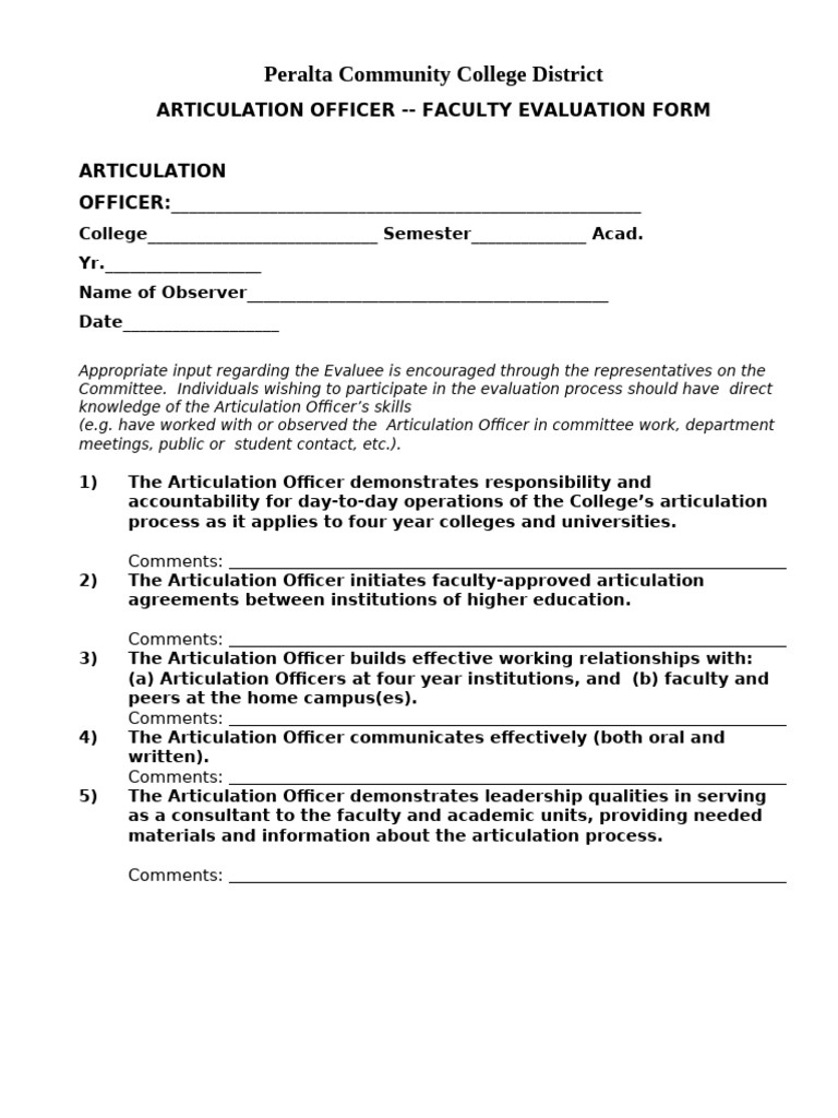 Articulation Officer Evaluation Form | PDF | Learning | Cognition