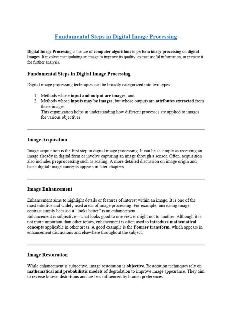 Fundamental Steps in Digital Image Processing | PDF | Image Segmentation | Digital Image