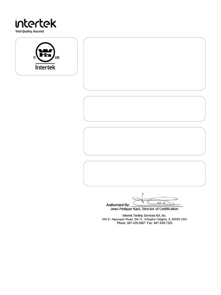 Certificate Intertek WH US + C Mark For Category A Doors - No ...