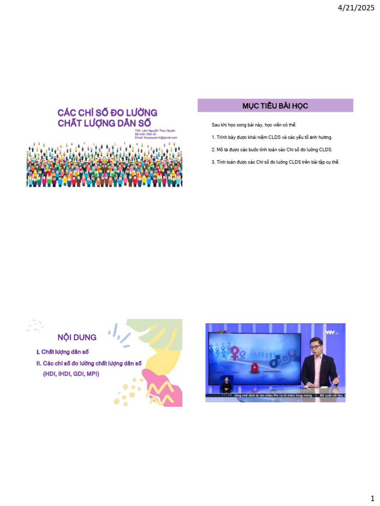 CÁC CHỈ SỐ ĐO LƯỜNG CHẤT LƯỢNG DÂN SỐ (HDI, IHDI, GDI, MPI) | PDF