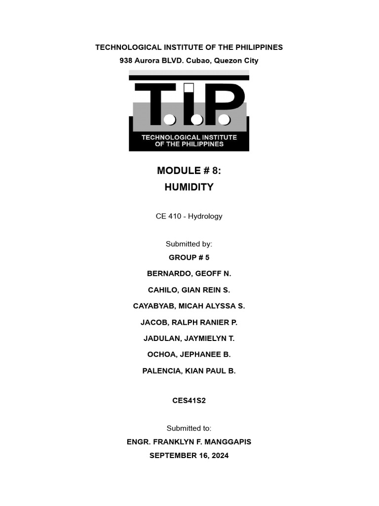 Pca2 Ce410 Ces41s2 Group5 Module8 | PDF | Humidity | Water Vapor