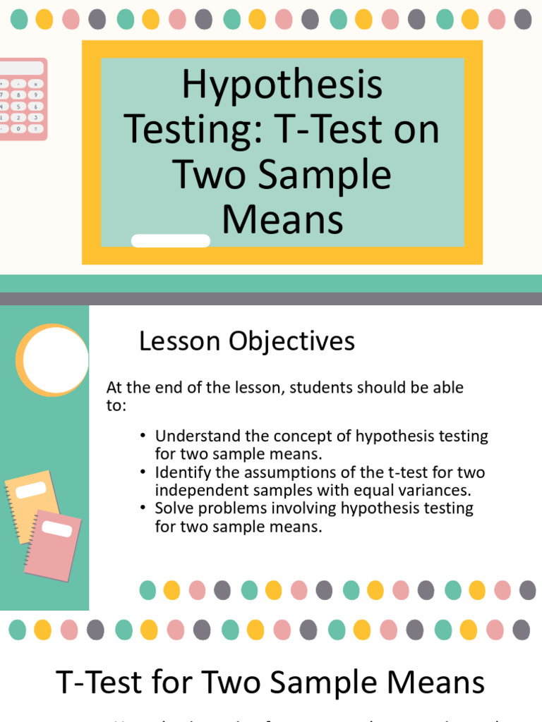 Lesson 8 T Test on Two Sample Means | PDF | Student's T Test | Variance