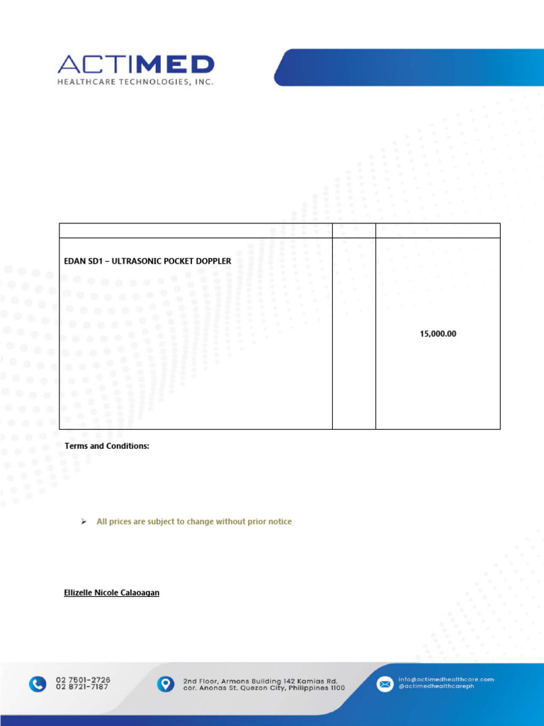 Tagumpay Health Center - Fetal Doppler (EDAN) | PDF