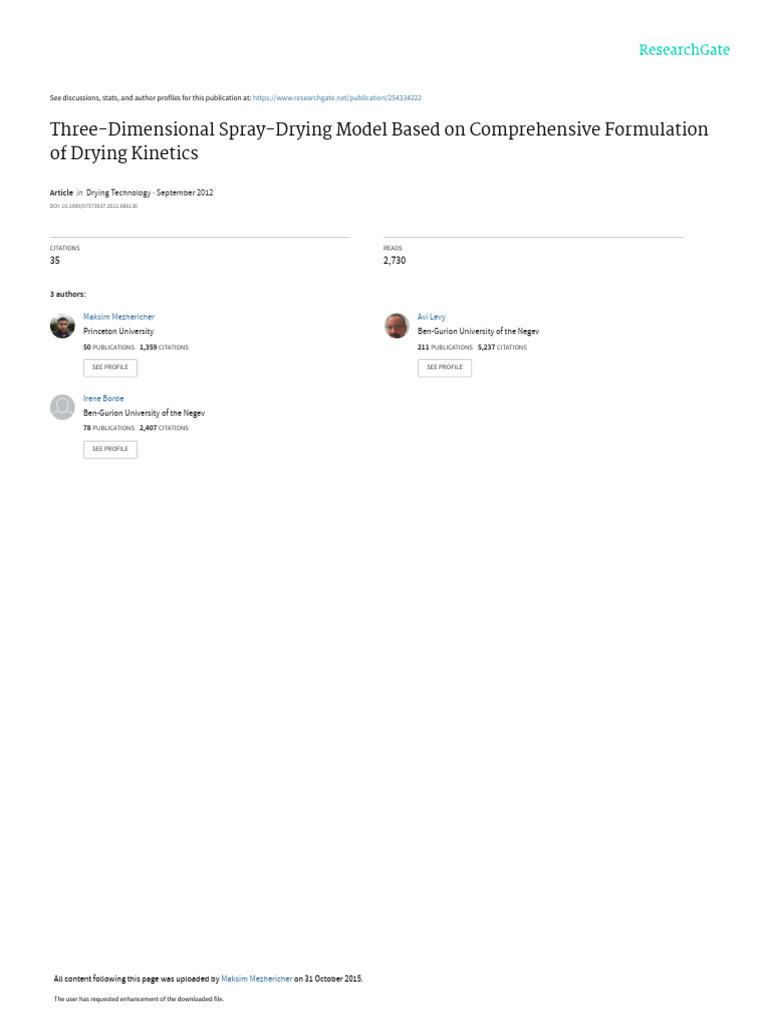 Three Dimensional Spray Drying Model Based On Comprehensive Formulation Of Drying Kinetics Pdf
