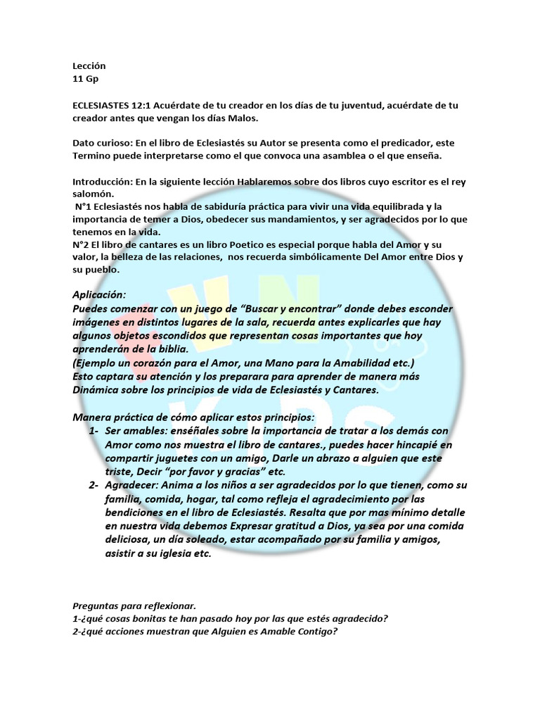 Lección sobre Eclesiastés y Cantares | PDF