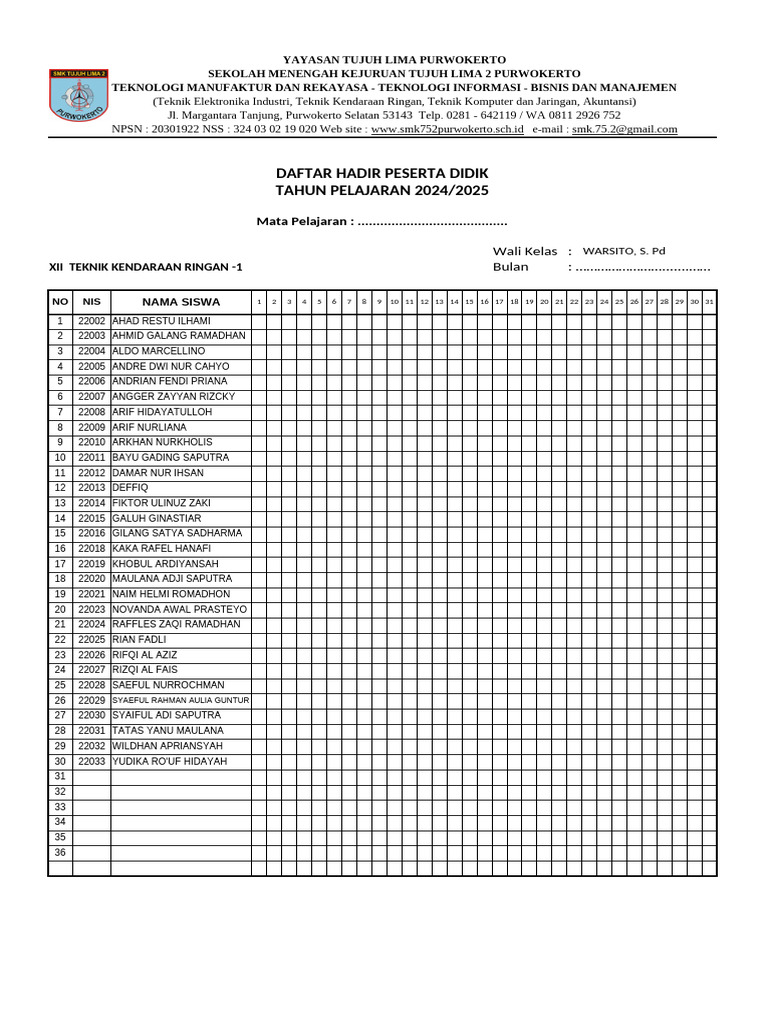 Absen 2024-2025 | PDF