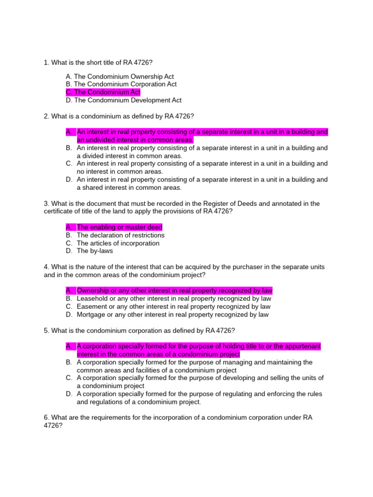 Condominium Concept Exam | PDF | Condominium | Corporations