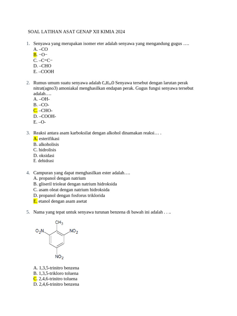 Soal Latihan Asat Kimia 2024 | PDF