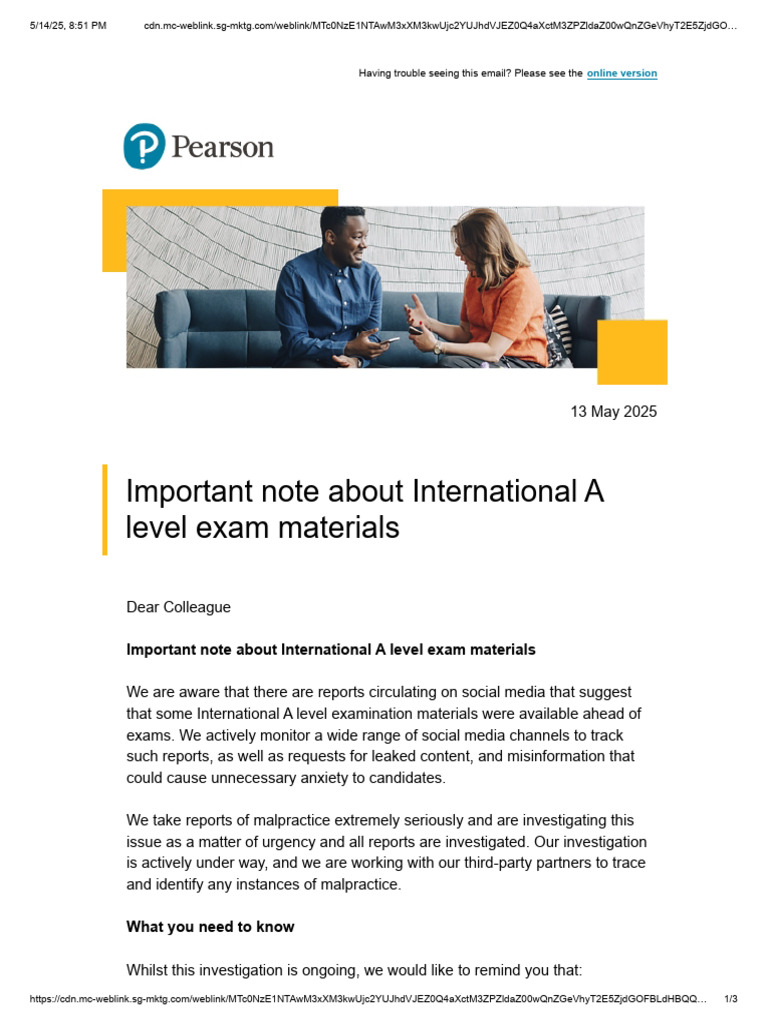 Important Note About International A Level Exam Materials | PDF