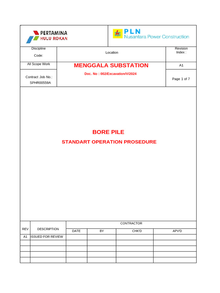 Prosedur Operasi Bore Pile Aman | PDF