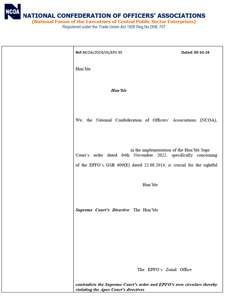 NCOA Letter To The Hon'ble Opposition Le | PDF | Government Of India | Government