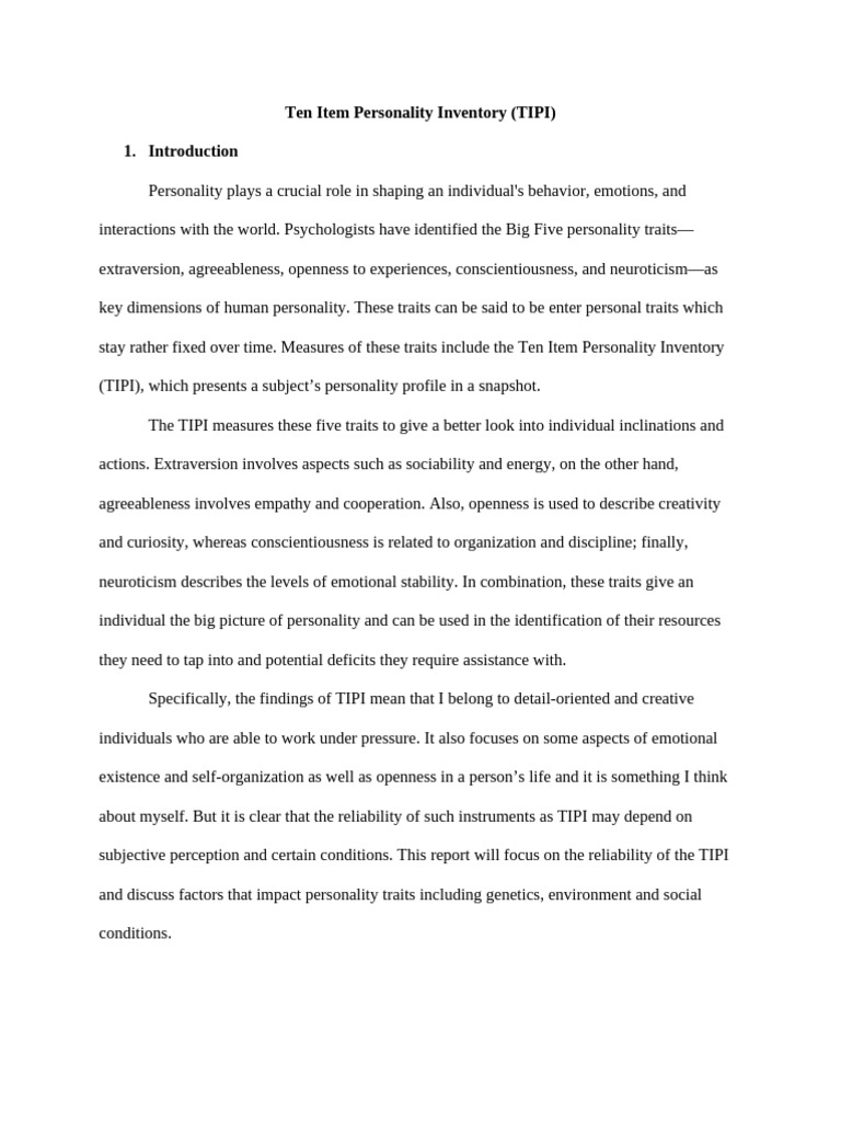Ten Item Personality Inventory (TIPI) | PDF | Extraversion And ...