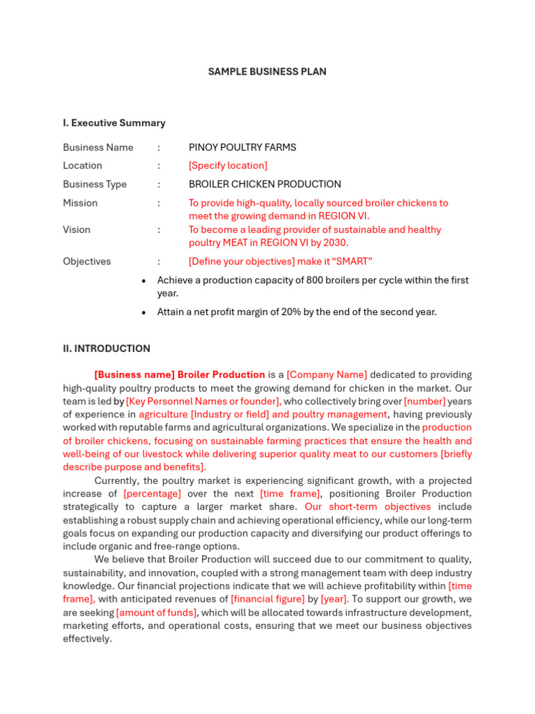 Business Plan for Pinoy Poultry Farms | PDF | Broiler | Market (Economics)