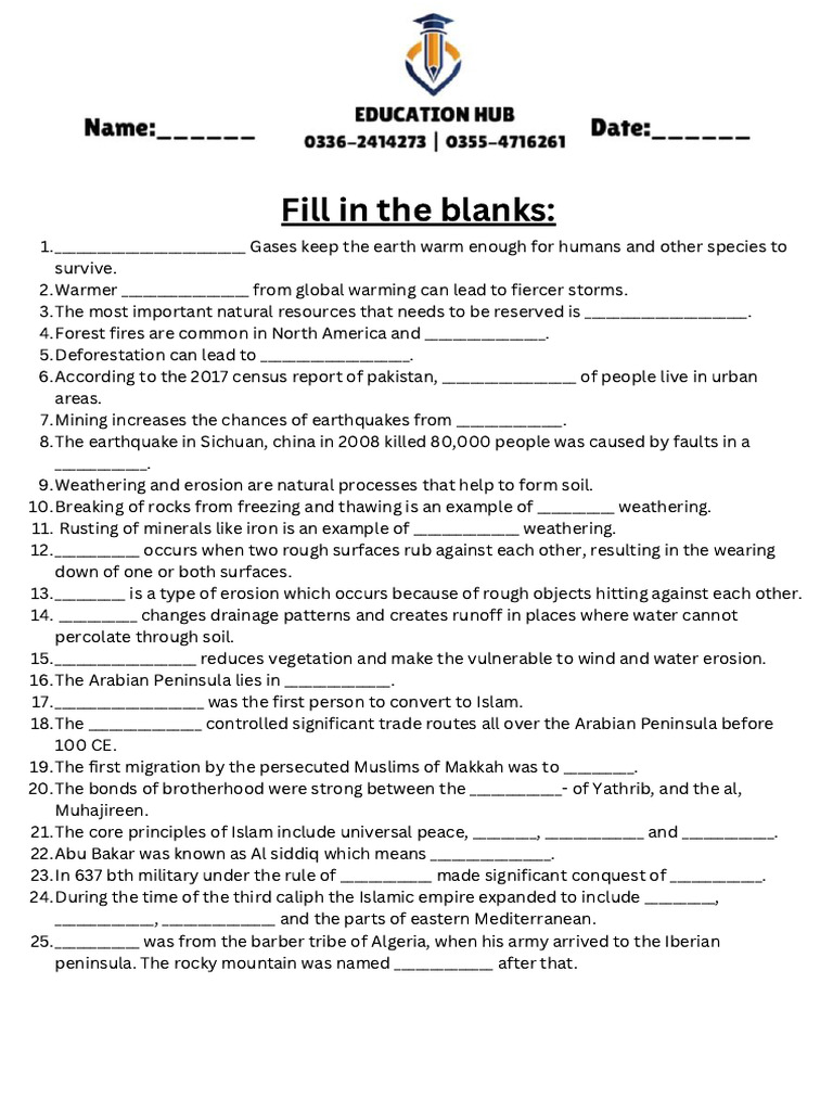 Fill in The Blanks. (SST & History) - 20250514 - 125715 - 0000 | PDF