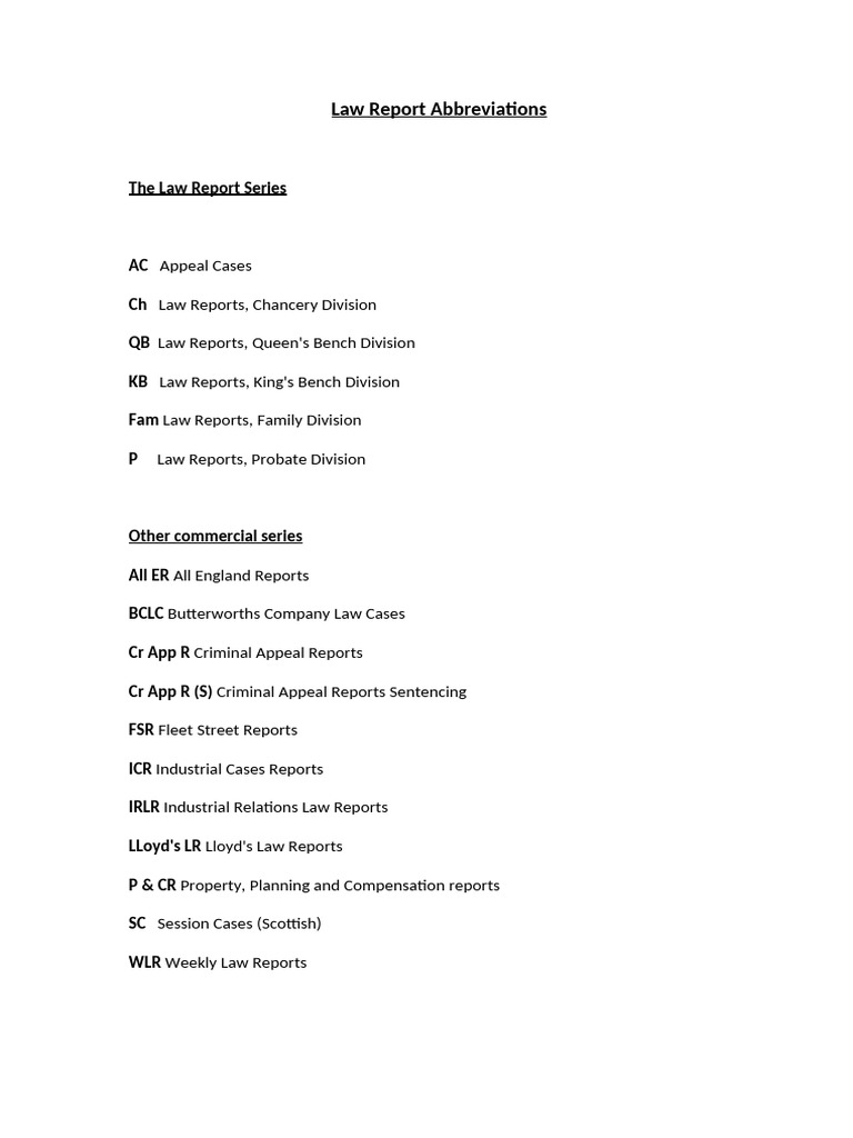 Law Report Abbreviations Guide | PDF