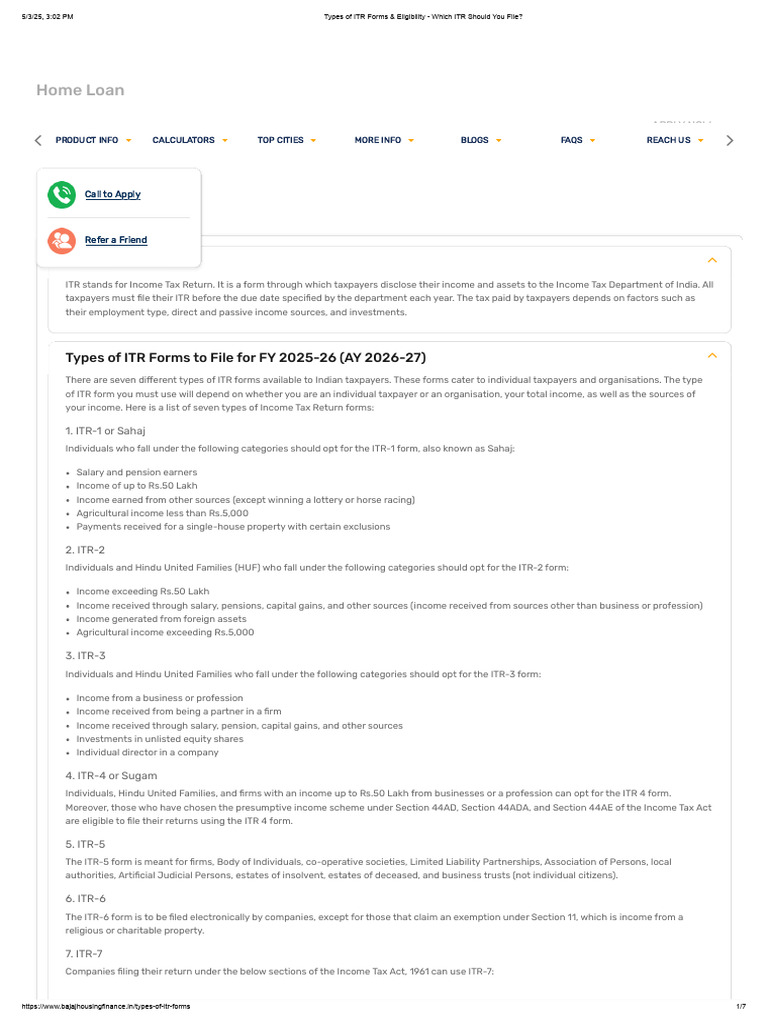 Types of ITR Forms & Eligibility - Which ITR Should You File_ | PDF ...