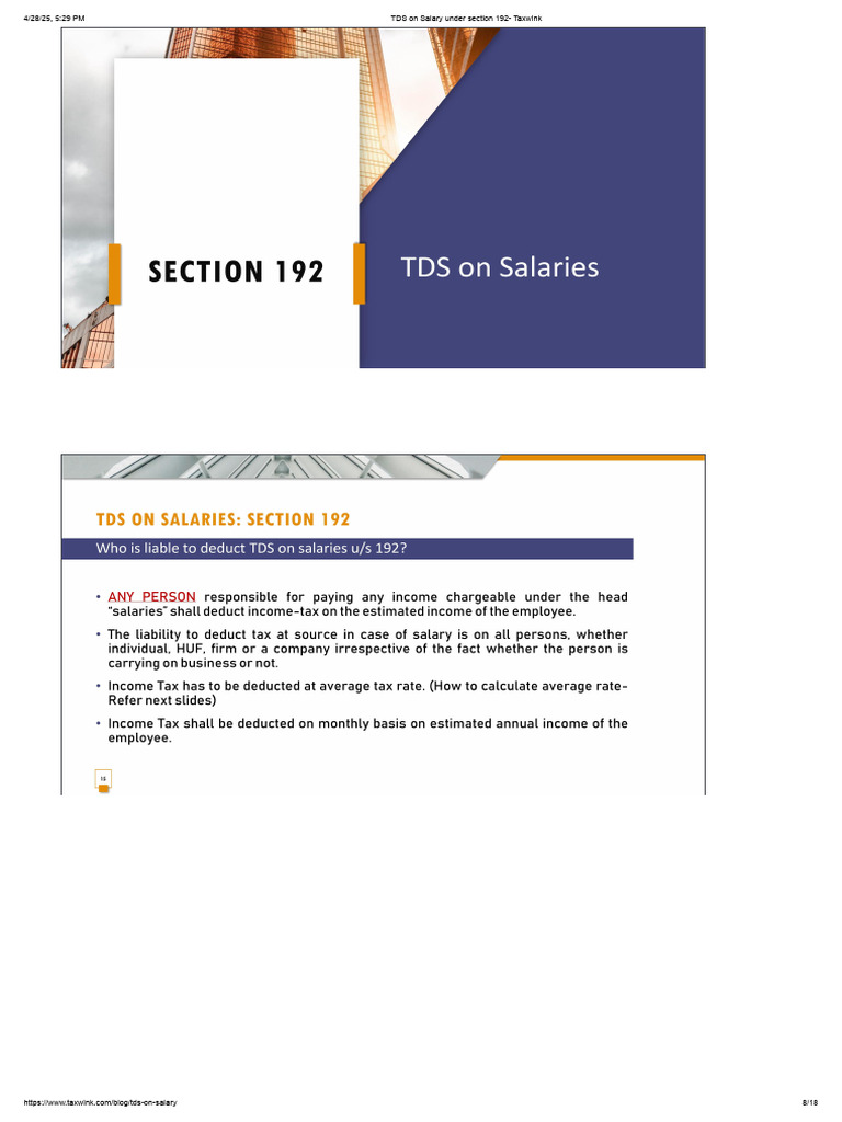 TDS On Salary Under Section 192 - Taxwink | PDF