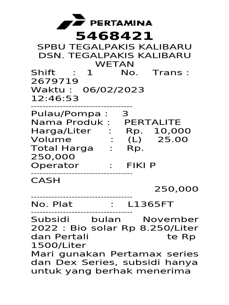 Nota Struk Spbu | PDF