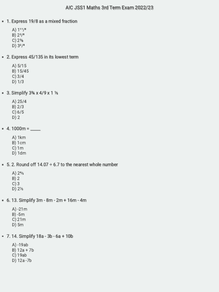 js1 3rd term exam question3 | PDF | Rectangle | Triangle