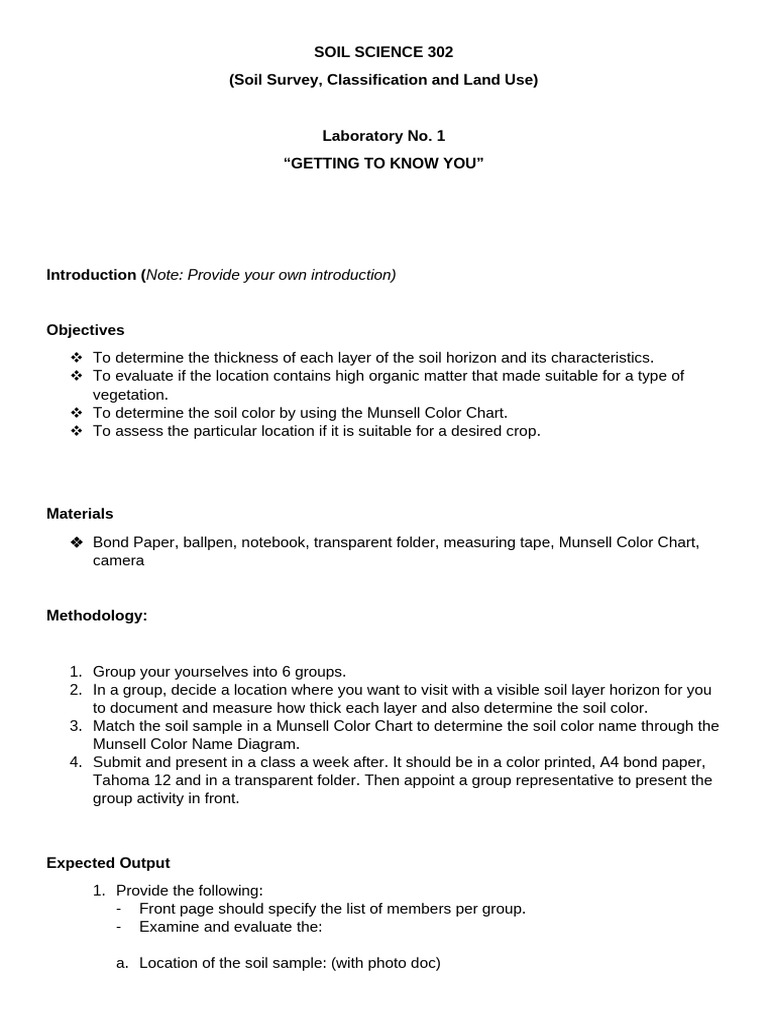 Lab 1 Getting To Know You Margie | PDF | Color | Soil