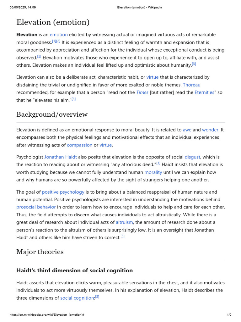 Elevation (Emotion) - Wikipedia | PDF | Psychology | Behavioural Sciences