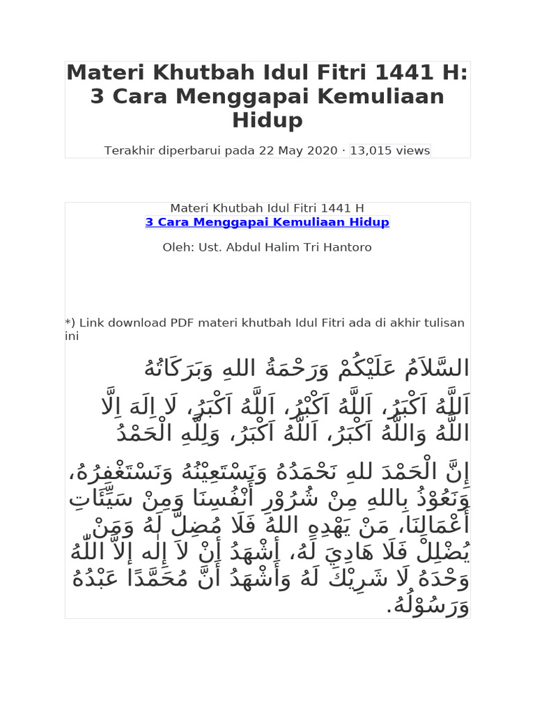 contoh khutbah idul fitri | PDF