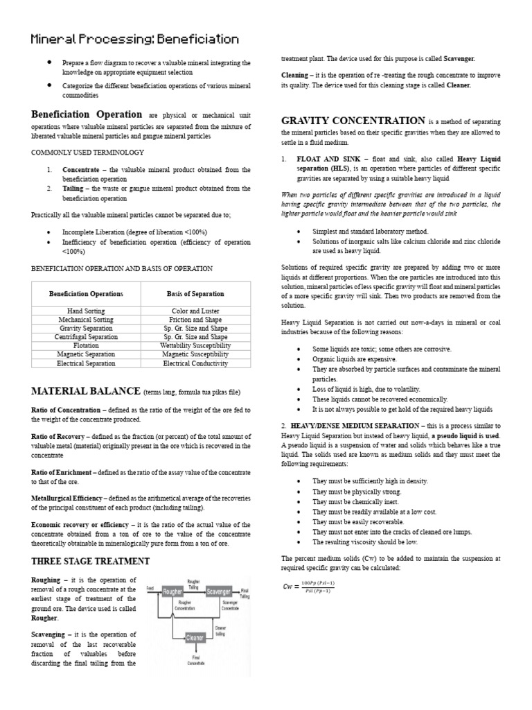 Mineral Processing: Beneficiation Techniques | PDF | Physical Sciences ...
