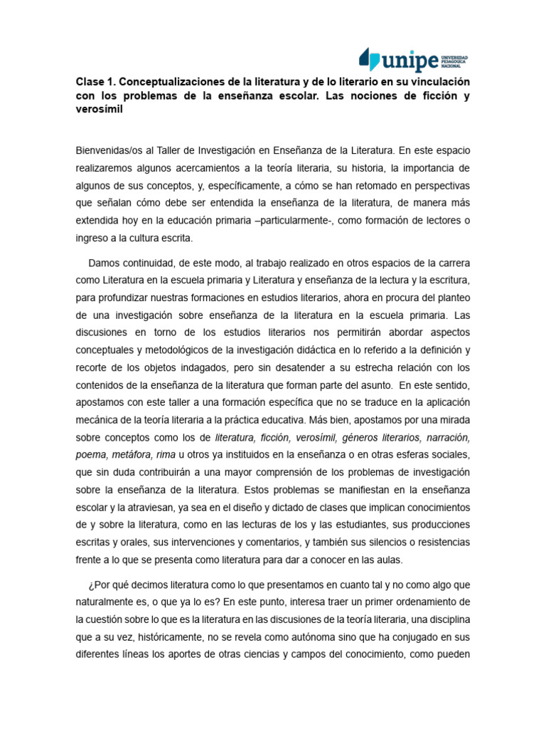 Clase 1 2024. Literatura, Ficción y Verosímil | PDF | Autor | Verdad