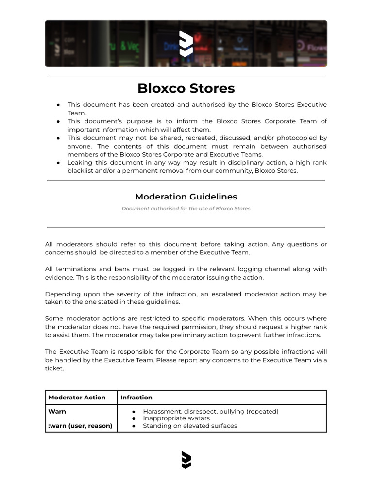 Bloxco Stores Moderation Guidelines | PDF | Internet Forum