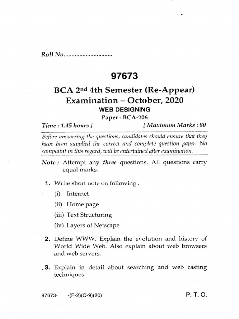 Bca 4 Sem Web Designing 97673 Oct 2020 | PDF
