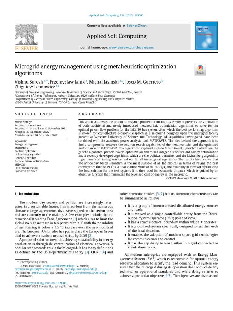 Microgrid Energy Management Using Metaheuristic Optimization | PDF | Mathematical Optimization ...