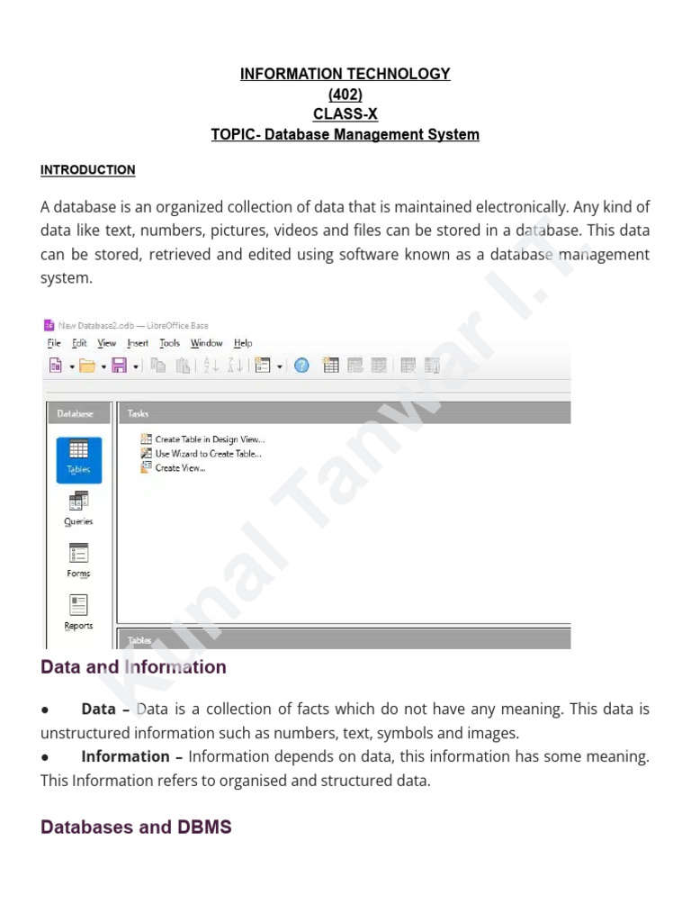 Information Technology Class 10 | PDF | Databases | Relational Database