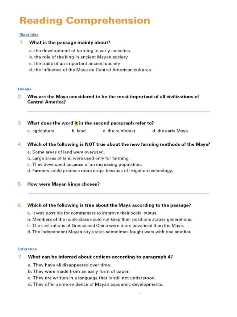 Reading Comprehension Homework | PDF