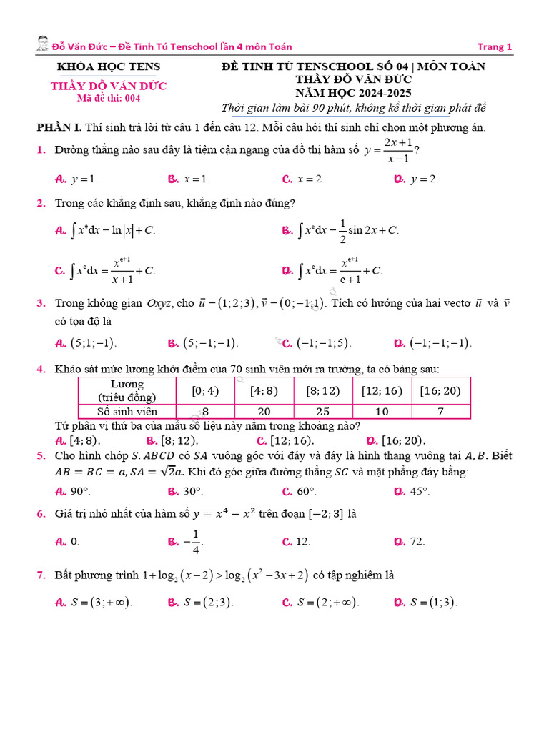 OA4 - Đề Tinh Tú Tenschool Số 4 - Toán Thầy ĐVĐ | PDF