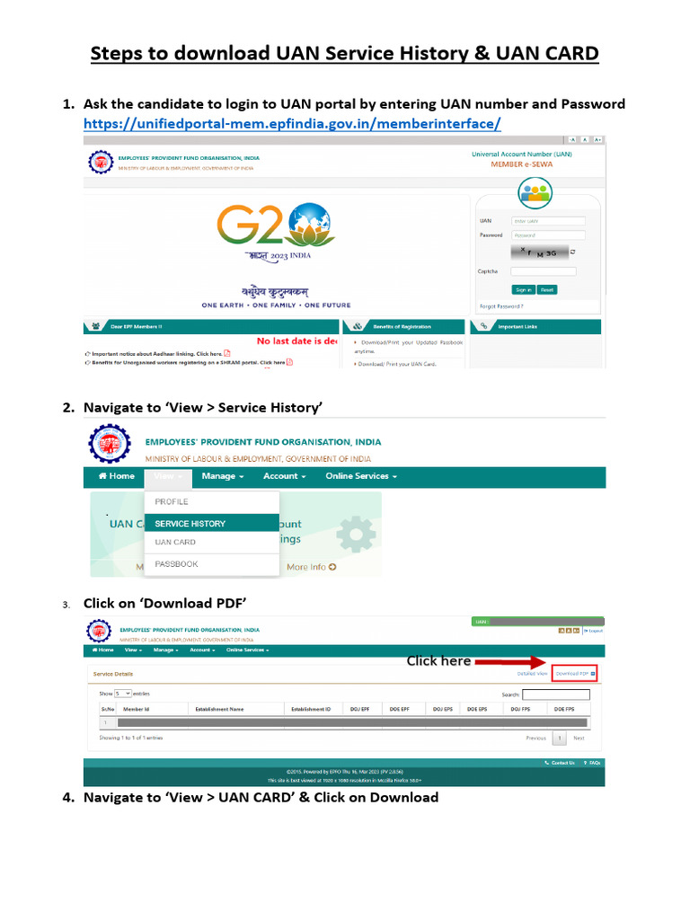 Download UAN Service History & Card | PDF